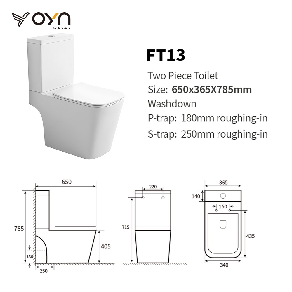 FT13 Two-piece Toilet | Washdown | S-trap 100-250mm | P-trap 180mm